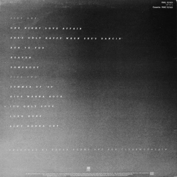 Bryan Adams – [Album Title] (LP, Album) | Wax Espresso Vinyl Australia